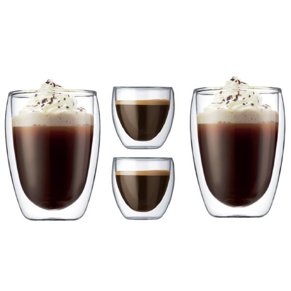 Bodum Pavina Kaffeglas dubbelväggad 8 cl + 35 cl 4-pack Klar - Cervera